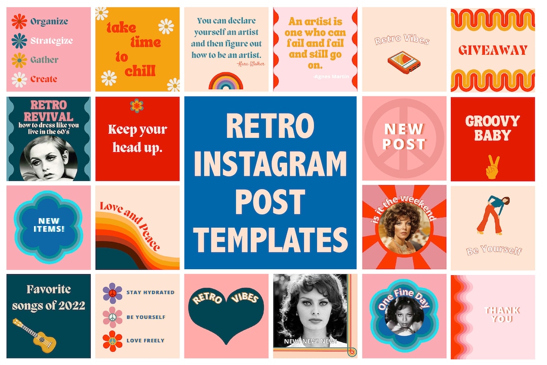 Retro Instagram Post Templates Social Media Branding 22 Canva Templates ...