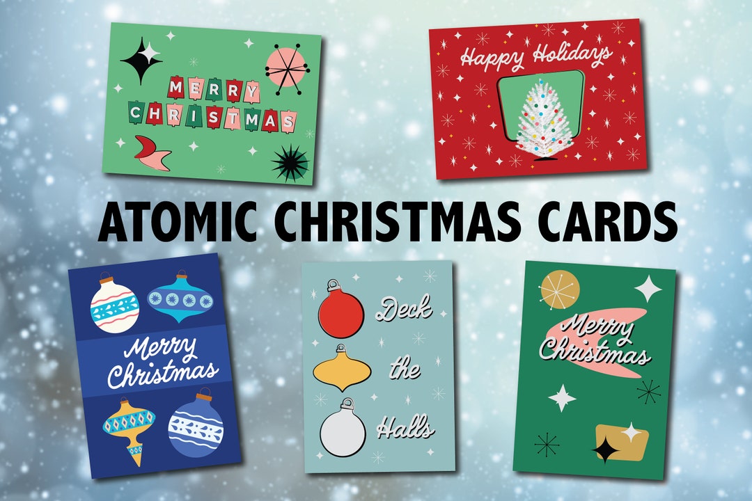 Printable ATOMIC CHRISTMAS Cards 5 Print Your Own Holiday Cards - Etsy