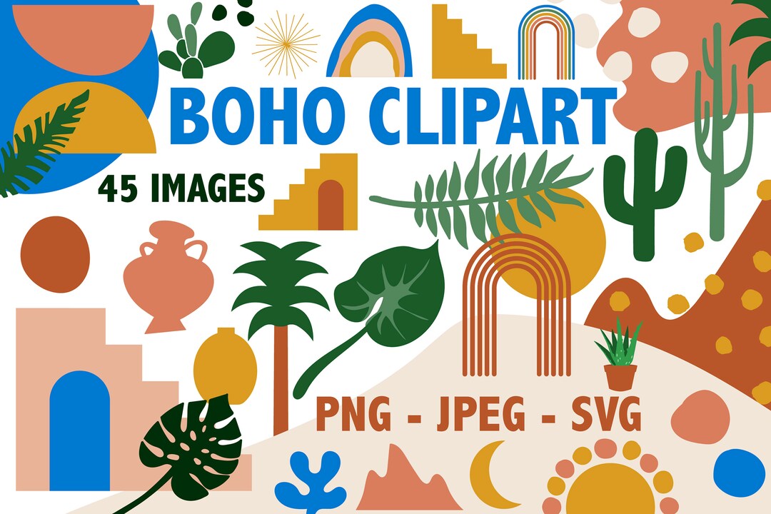 BOHO CLIPART Bohemian Vector Design Elements MINIMALIST Clip Art Desert ...