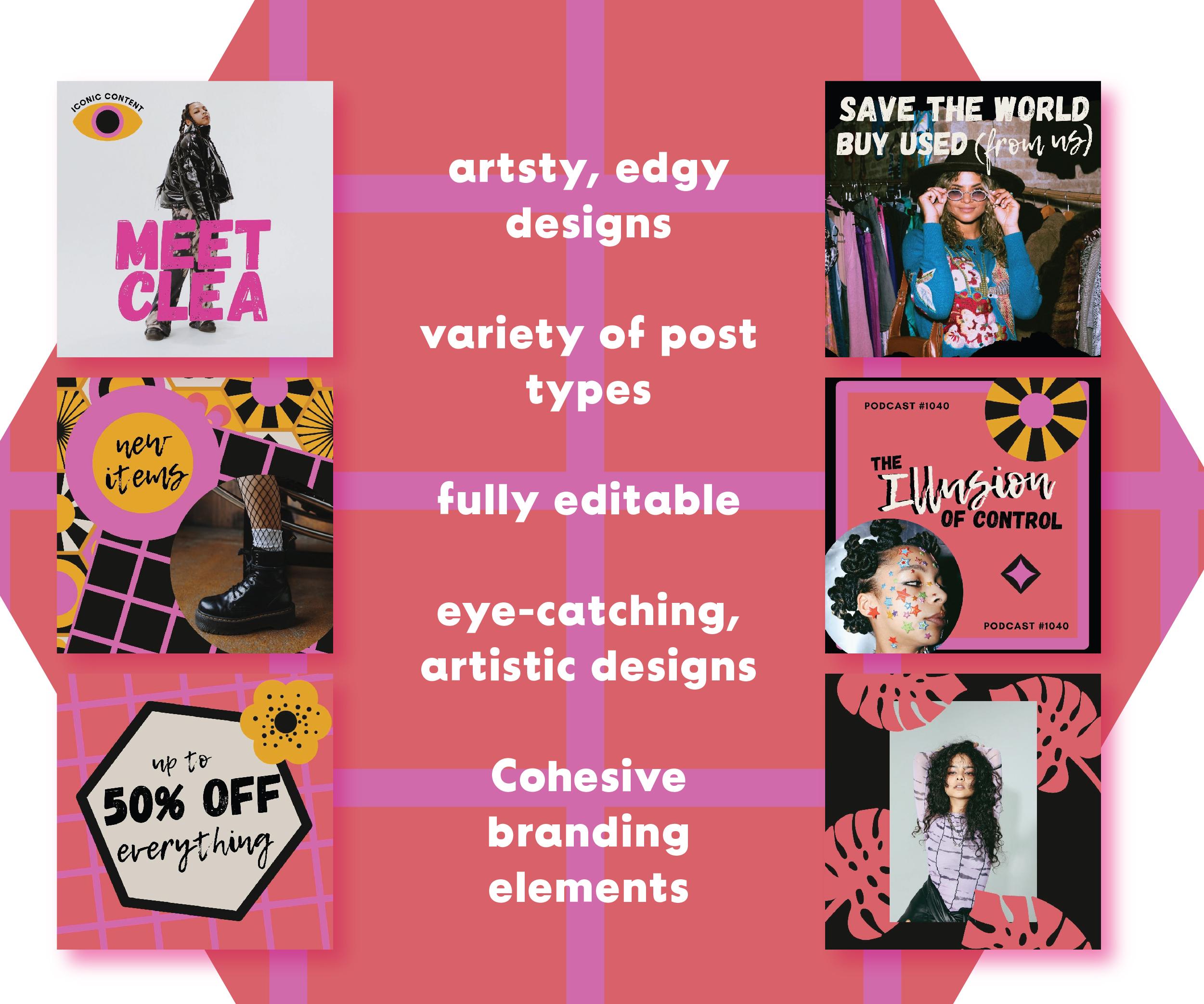 Colorful Edgy Instagram Post 35 Canva Templates Punk Grunge Emo - Etsy