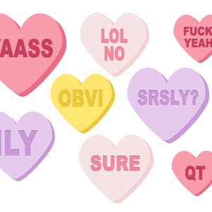 CONVERSATION HEARTS CLIPART Valentines Day Candy Heart Icons Printable ...