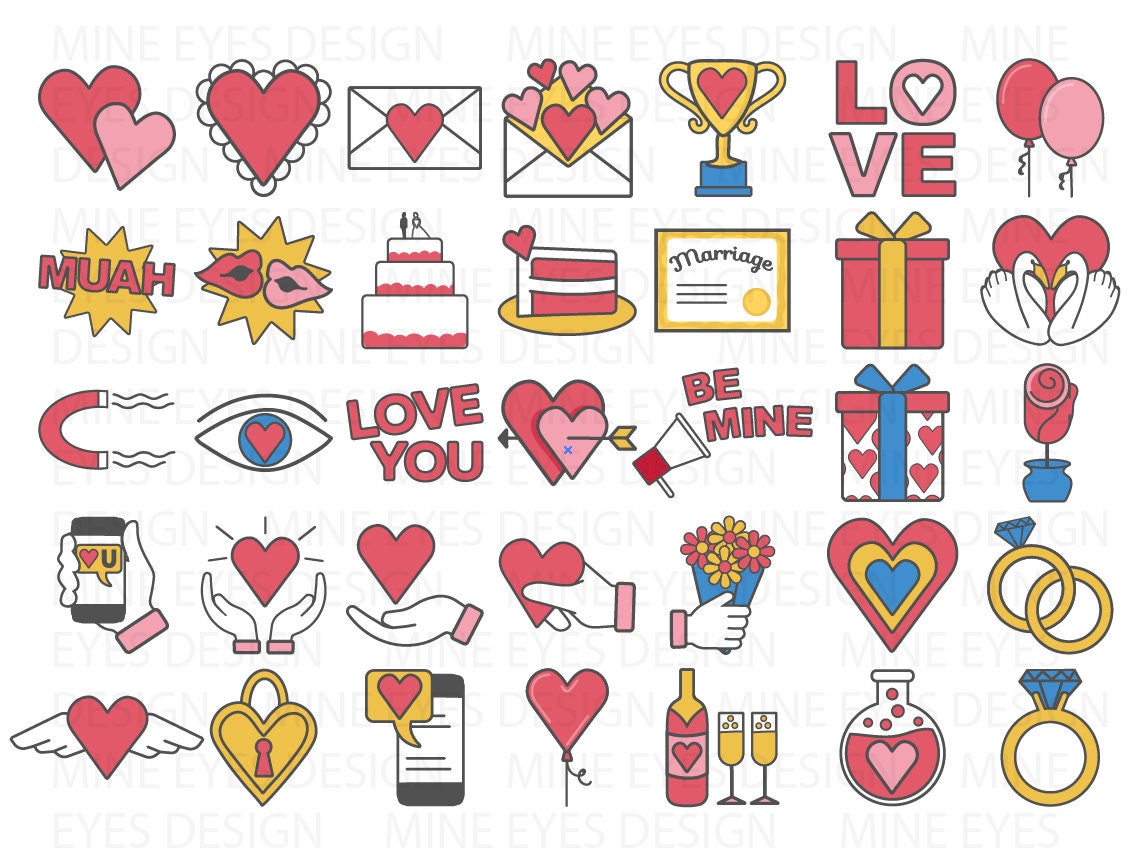 VALENTINE CLIPART Design Collection Printable Love | Etsy