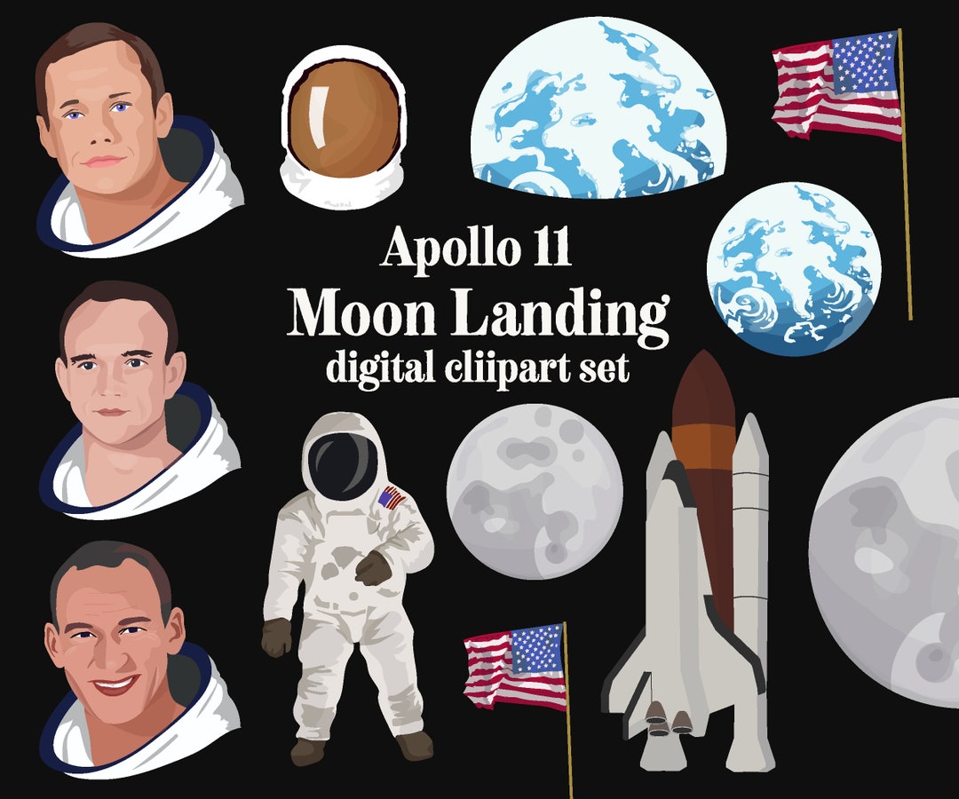Moon Landing Apollo 11 Space Travel 1969 Digital Clipart Set Neil ...