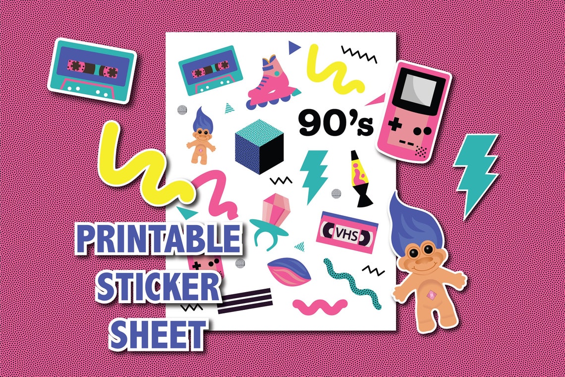 90's Printable Stickers Print and Cut Stickers Planner - Etsy