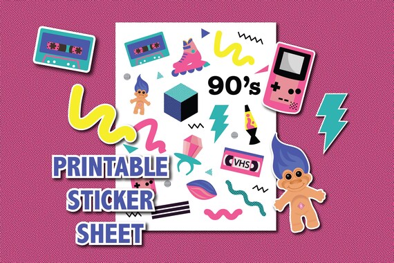 90's Printable Stickers Print and Cut Stickers Planner | Etsy