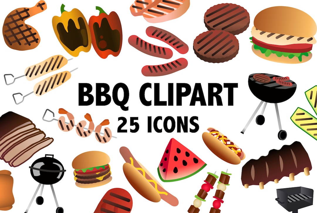 BBQ CLIPART Summer Barbeque Icons Carnivore Clipart Brisket Burgers Hot ...