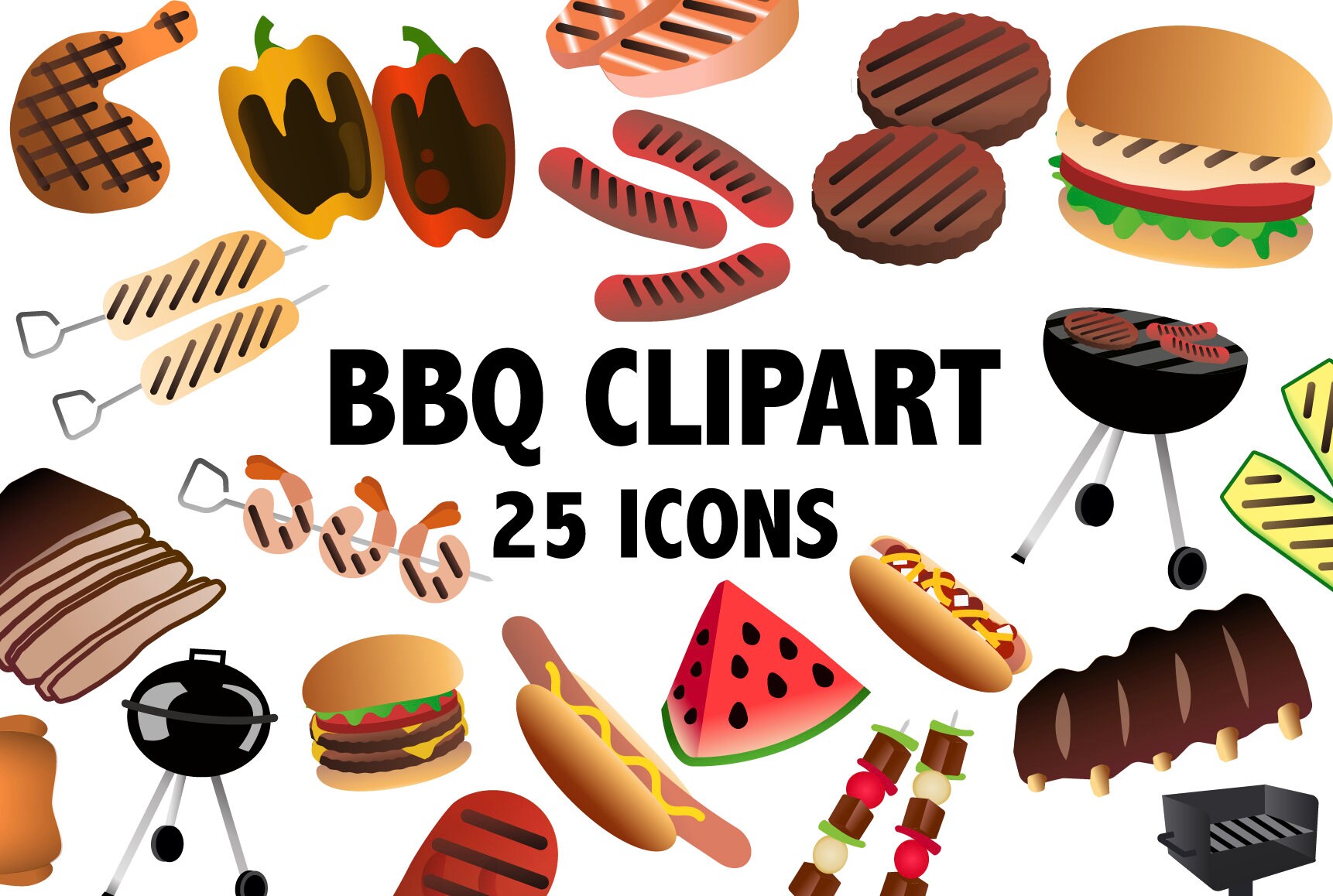 BBQ CLIPART summer barbeque icons carnivore cliaprt | Etsy