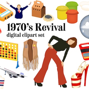 70s Revival Clipart Set Retro 70s Toys Icons Printable Party Decor ...