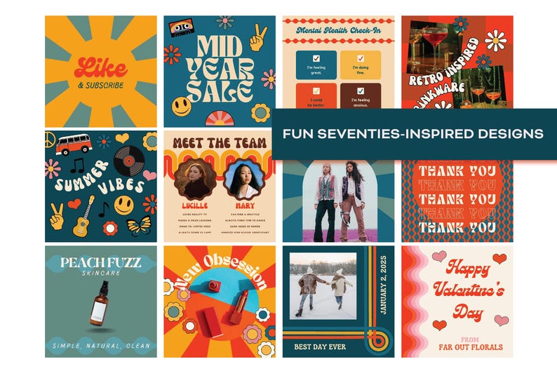 70s Instagram Post Templates: Retro Canva Designs (40) - Etsy