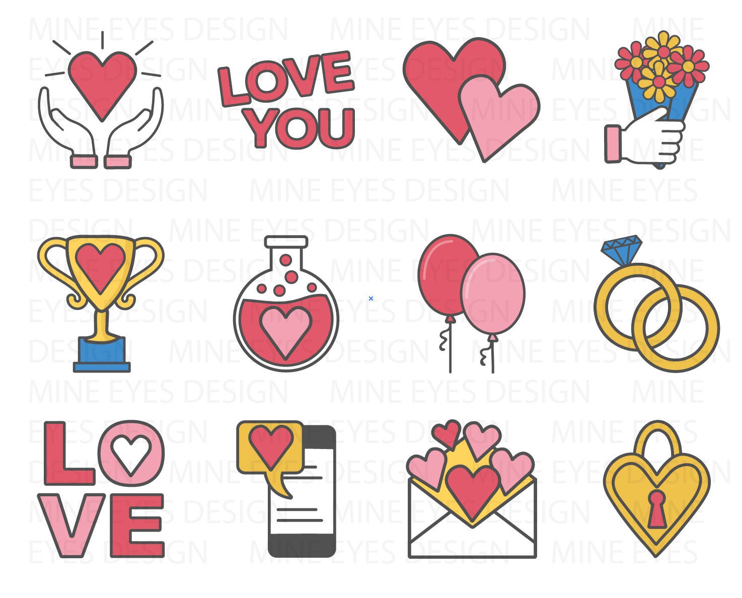 VALENTINE CLIPART Design Collection Printable Love | Etsy