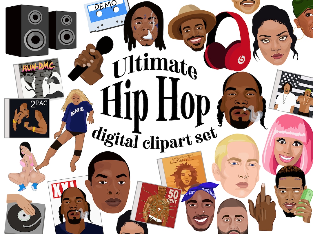 Hip Hop Digital Clipart Set Icons Feat Iconic Rappers Rap and Hiphop ...