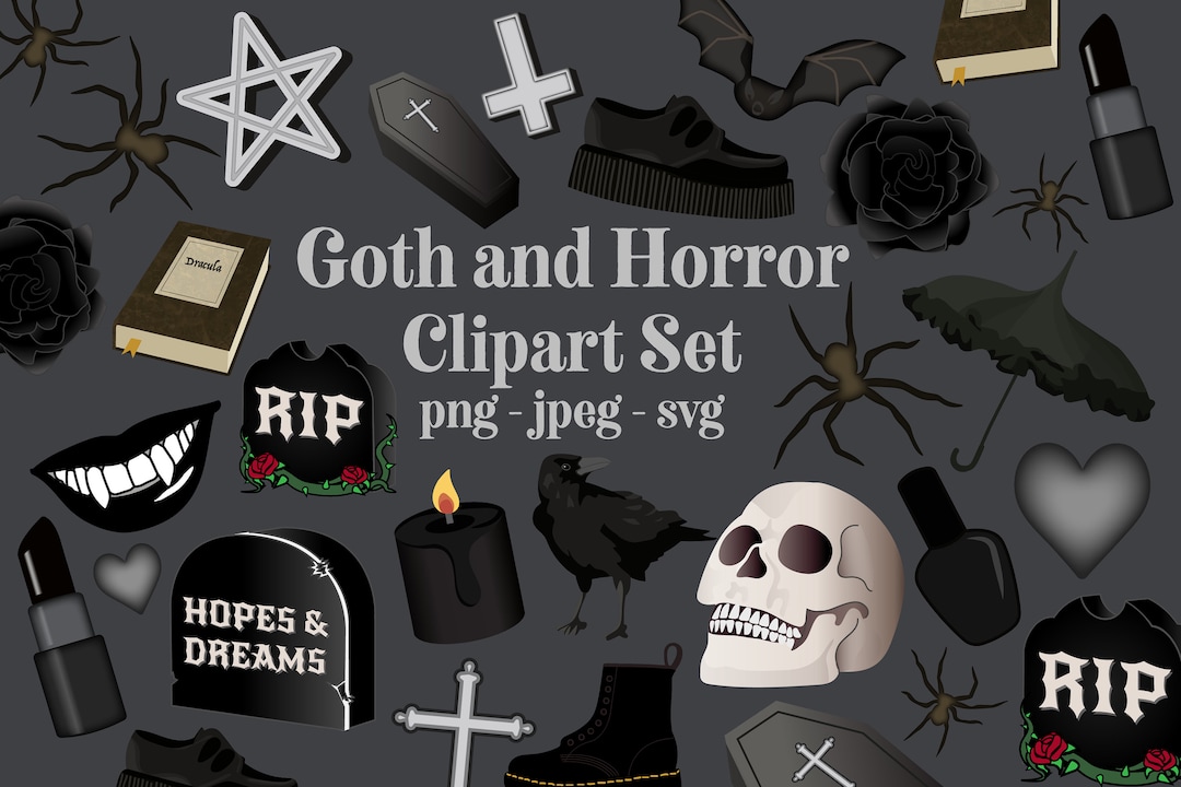 Goth and Horror Clipart Set Halloween Printable Icons Gothic Party ...