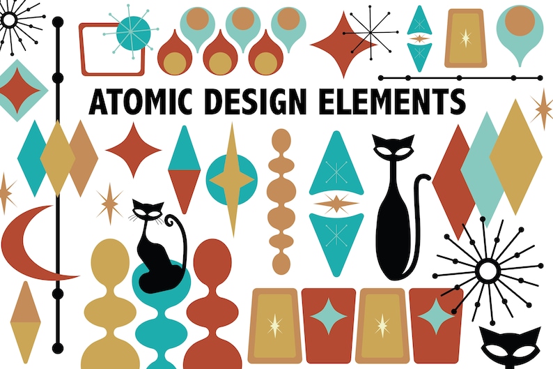 ATOMIC DESIGN ELEMENTS Retro Mid Century Shapes 1950s Clipart - Etsy