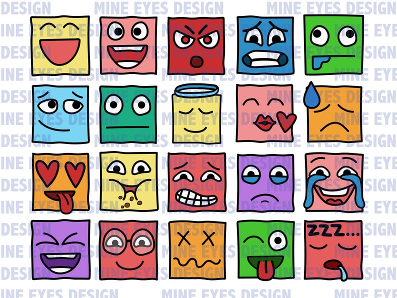 EXPRESSIONS & MOODS ILLUSTRATIONS Emoji Face Clip Art Digital 40 Unique ...