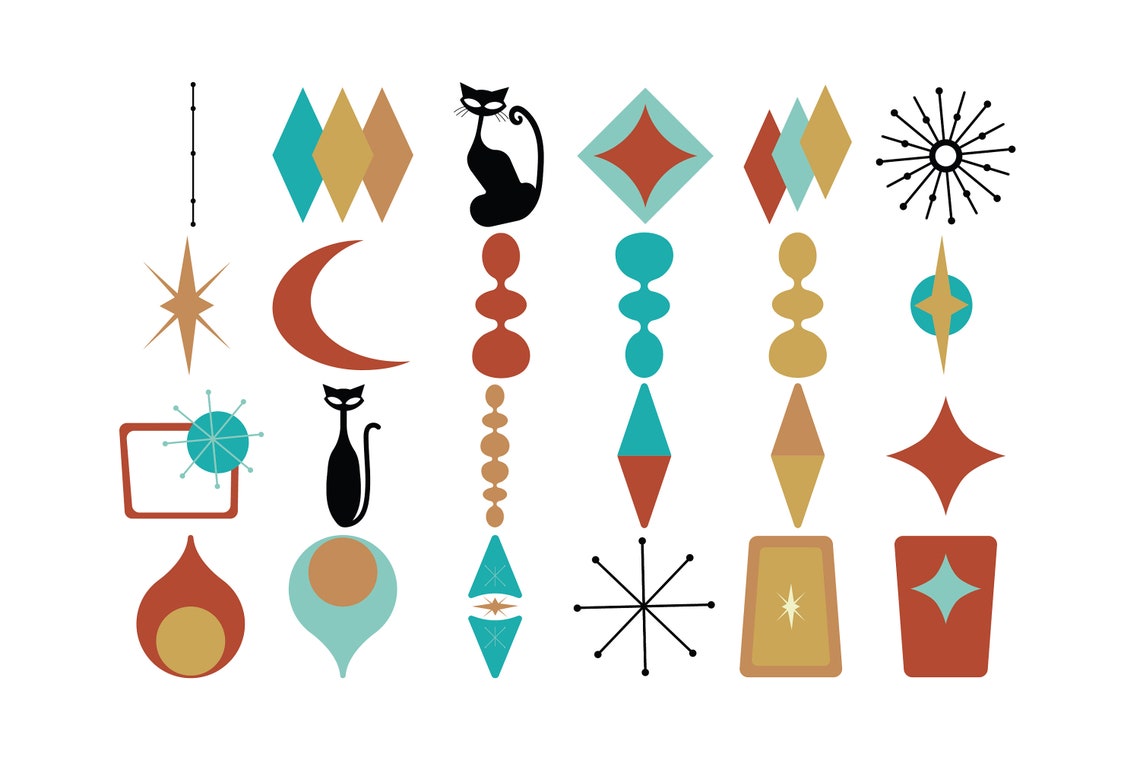 ATOMIC DESIGN ELEMENTS Retro Mid Century Shapes 1950s Clipart - Etsy