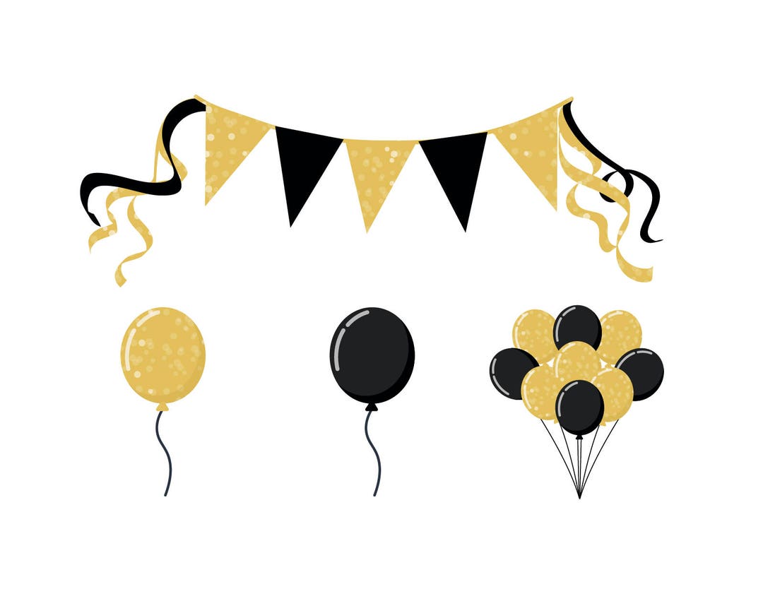 PARTY BALLOON CLIPART - Glittery Gold Party Icons - Etsy