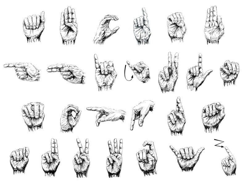 American Sign Language Hands Digital Download Hand Drawn - Etsy