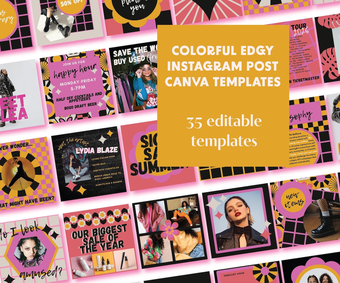 Colorful Edgy Instagram Post 35 Canva Templates Punk Grunge Emo - Etsy