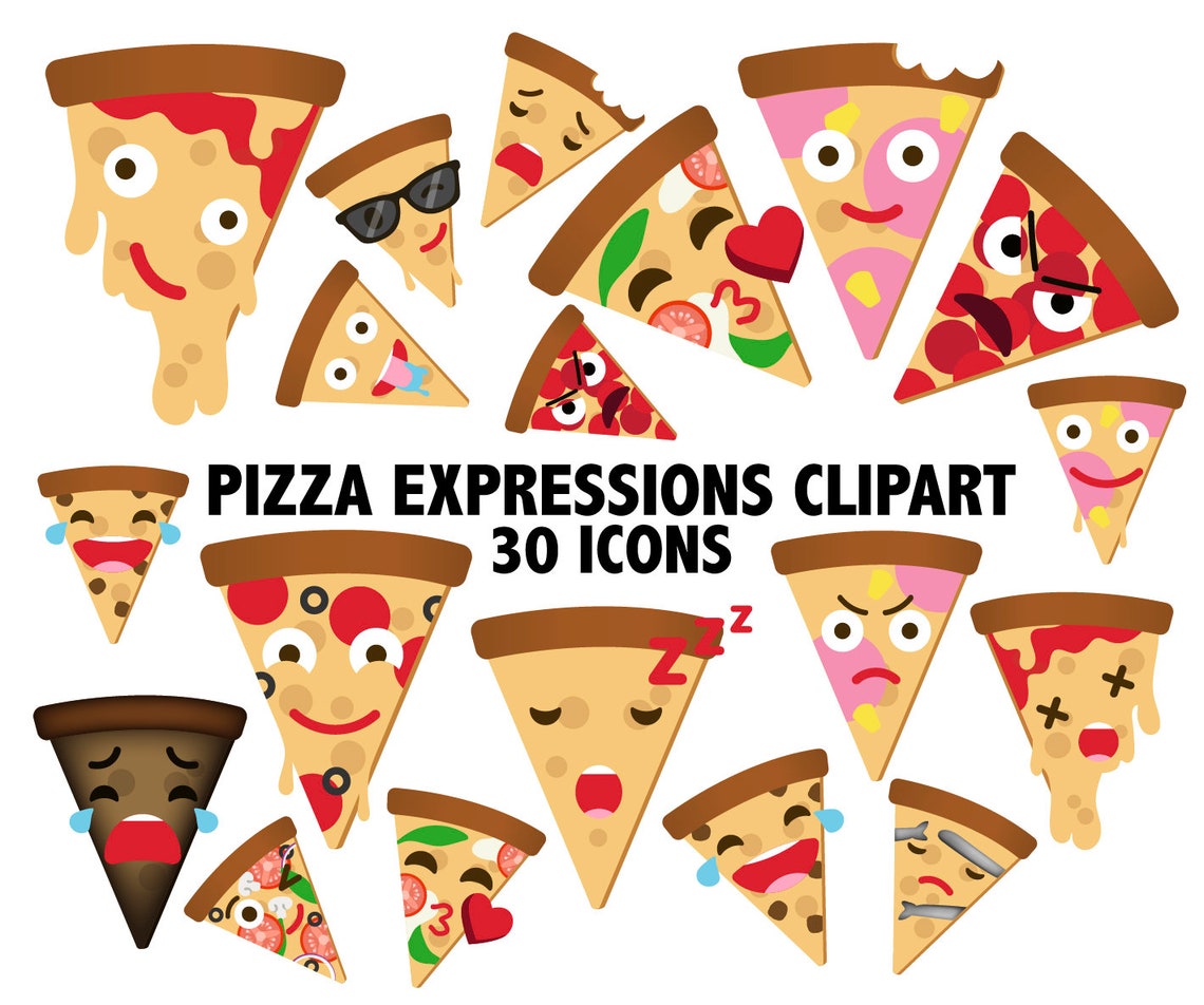 PIZZA EXPRESSIONS CLIPART Printable Food Clipart Kawaii | Etsy