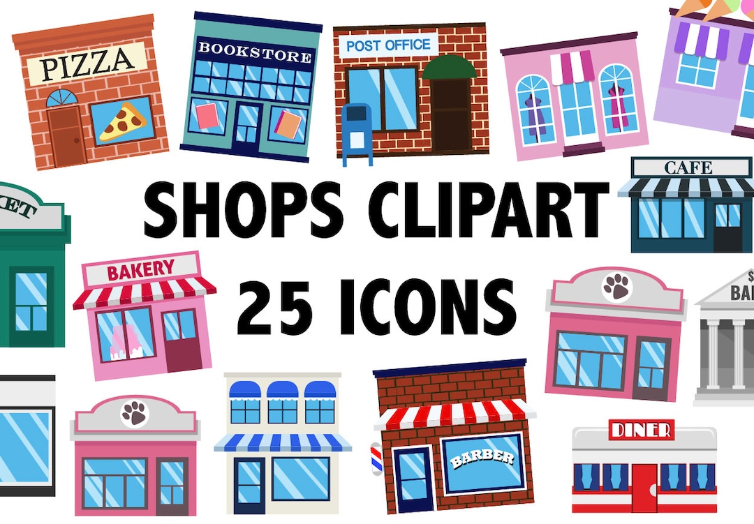 SHOPS CLIPART Town Building Icons BUSINESS Storefront Cityscape Clip ...