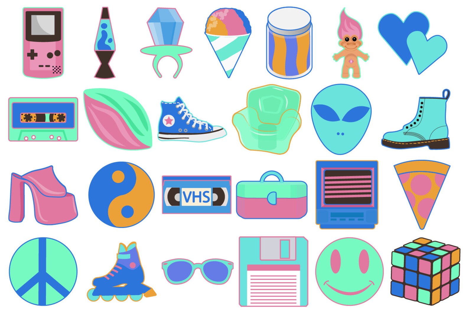 1990'S CLIPART Retro Neon Colors 90s Toys Fashion 90's - Etsy