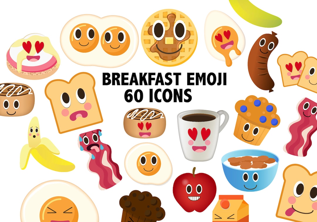 BREAKFAST EMOJIS Huge Bundle Expressive Breakfast Foods Emoji Clipart ...