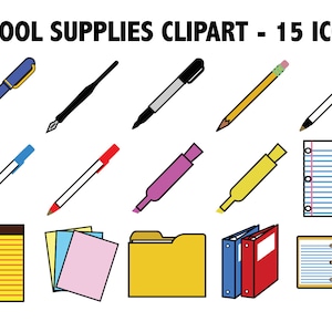 SCHOOL SUPPLIES CLIPART - Back to School Icons, Digital Paper and Pens ...