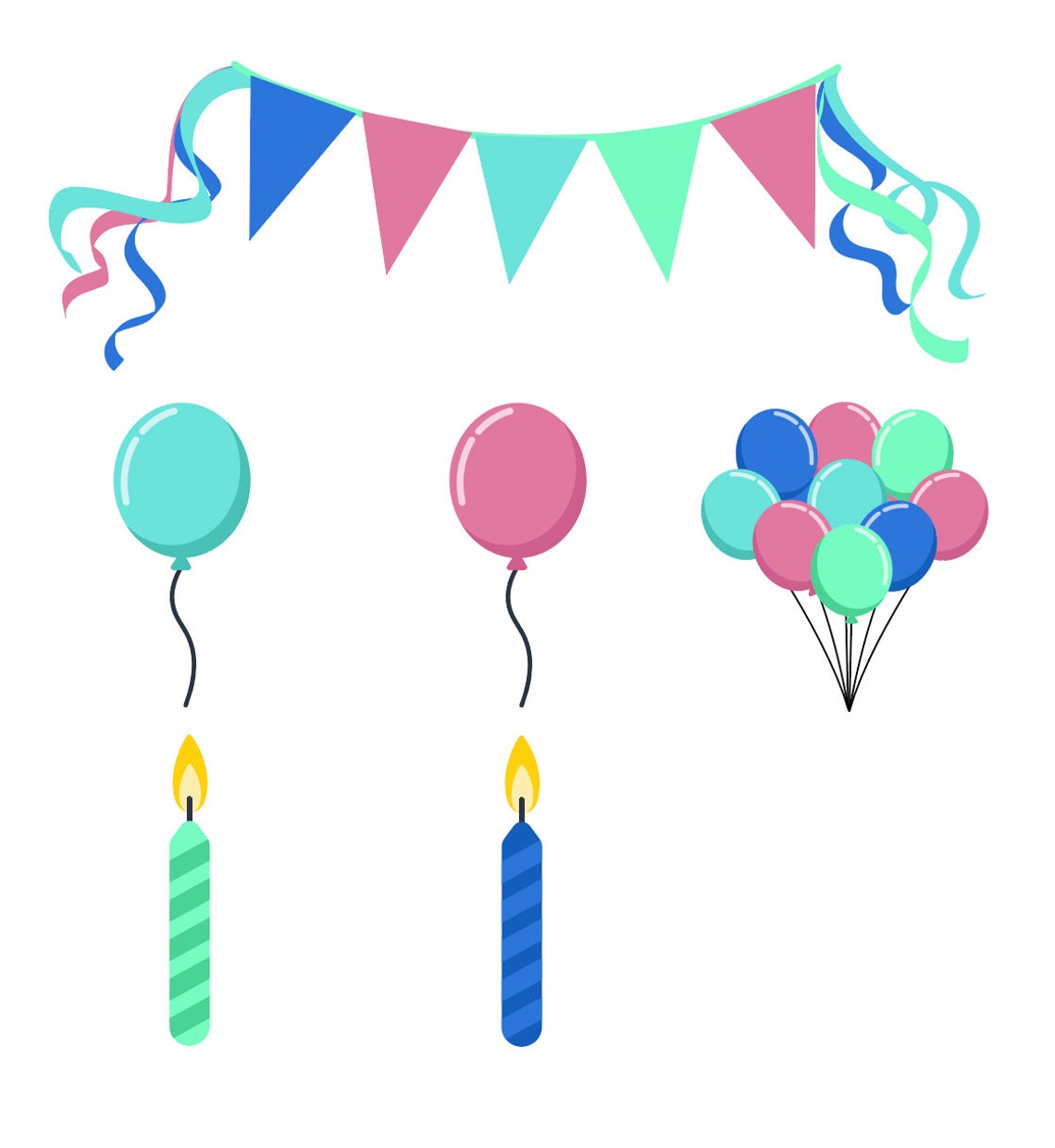 NEON BIRTHDAY CLIPART Colorful Printable Party Icons | Etsy