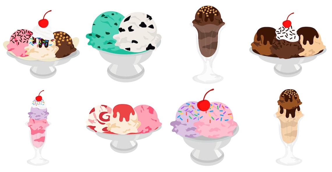 ICE CREAM SUNDAE Clipart Banana Split Sundaes Ice Cream Shoppe - Etsy ...