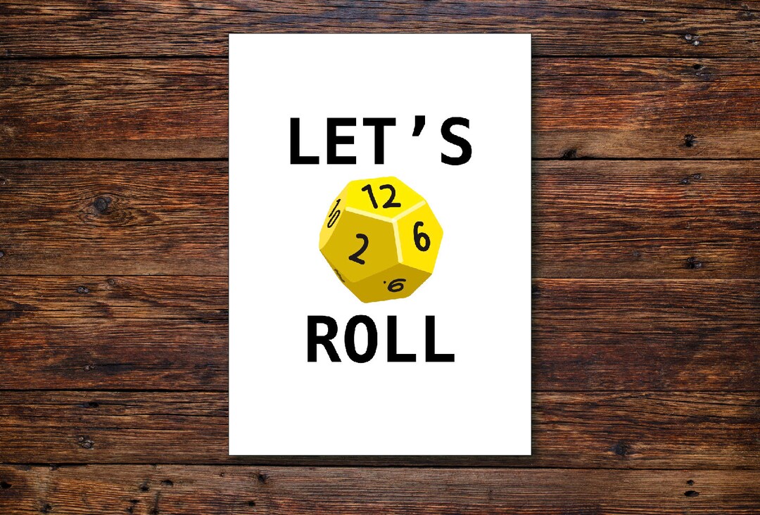 PRINTABLE Dungeons and Dragons Dice Card Let's Roll Print at Home Card ...