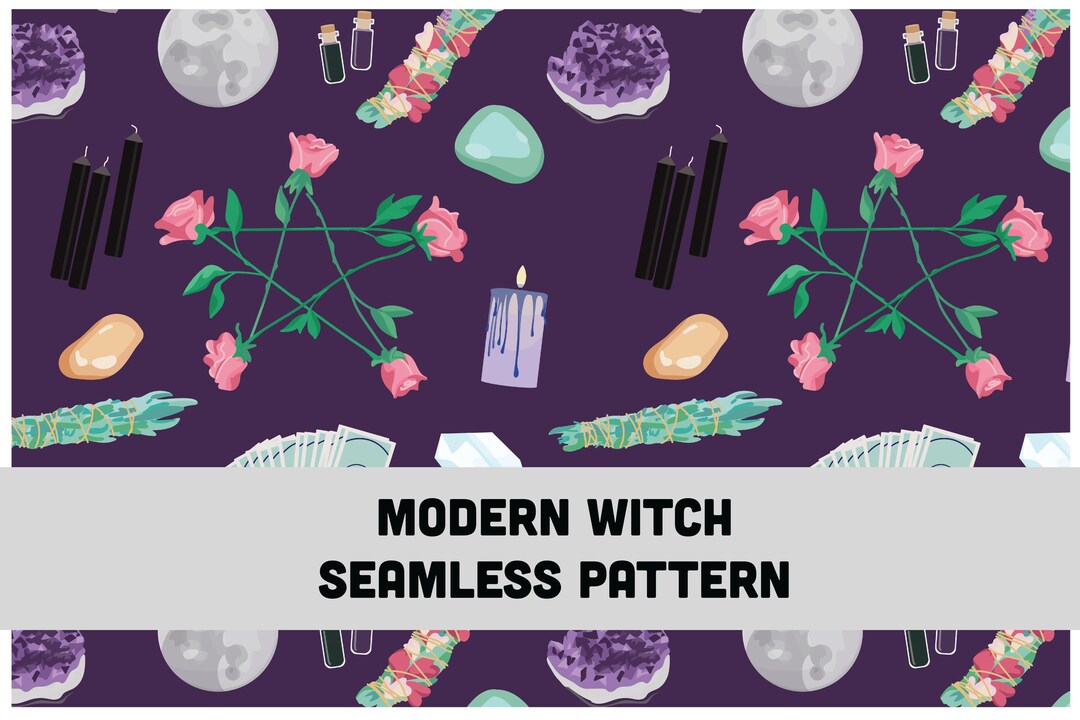 Modern Witch Seamless Pattern for Fabric Sublimation Tarot Reader Image Surface Pattern ...