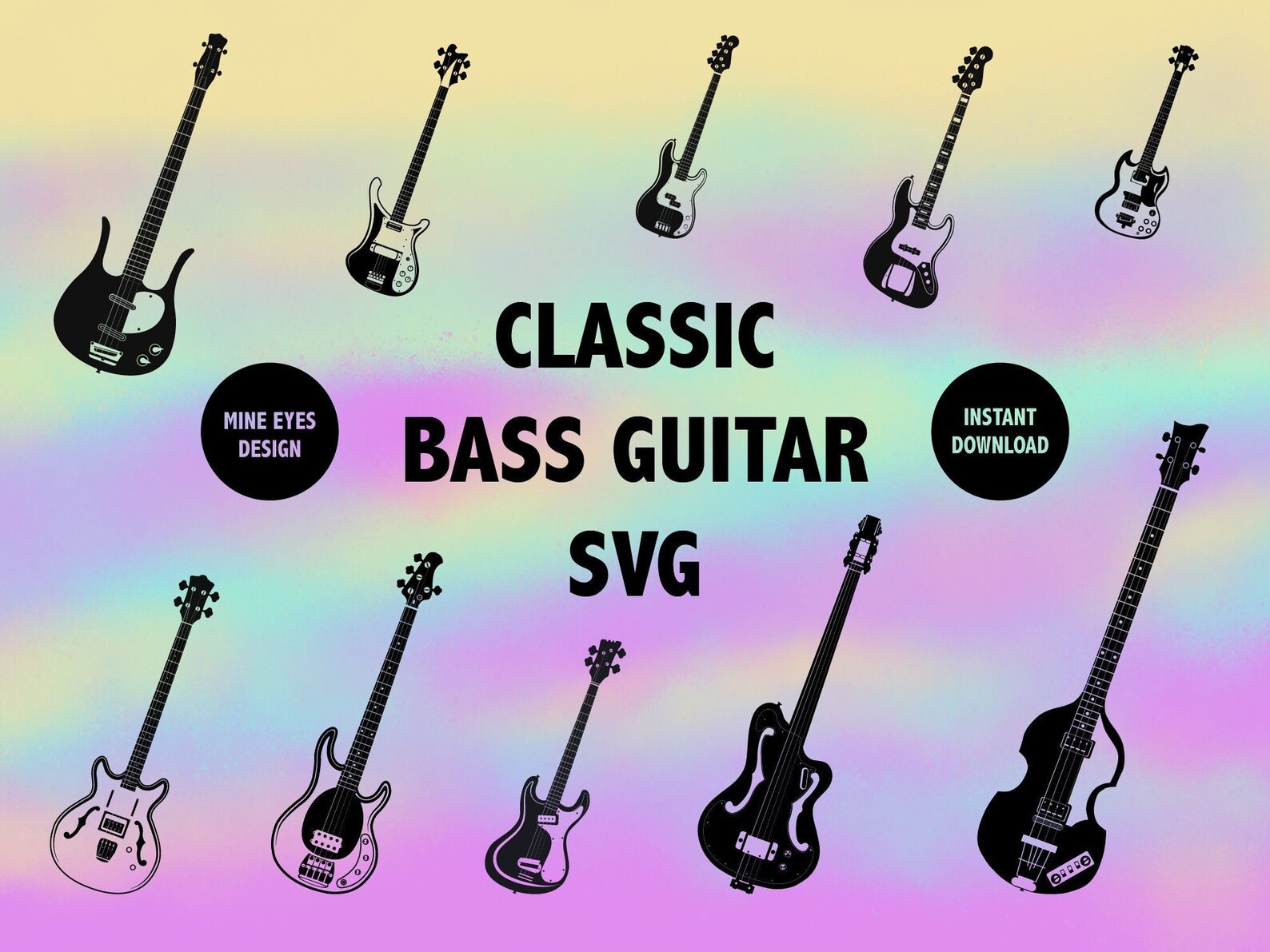 BASS GUITAR SVG Instrument Clipart Cut Files and Classic - Etsy