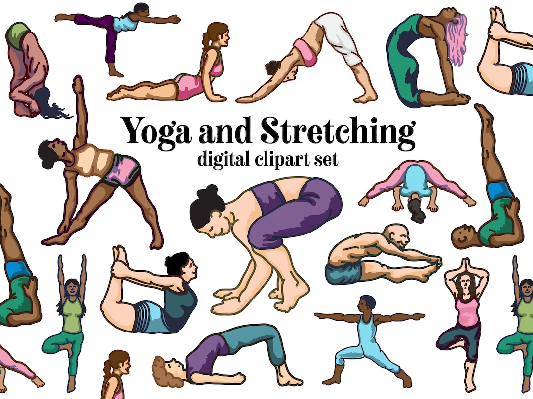 Yoga and Stretching Digital Clipart Set Aerobic Exercise Clip Art ...