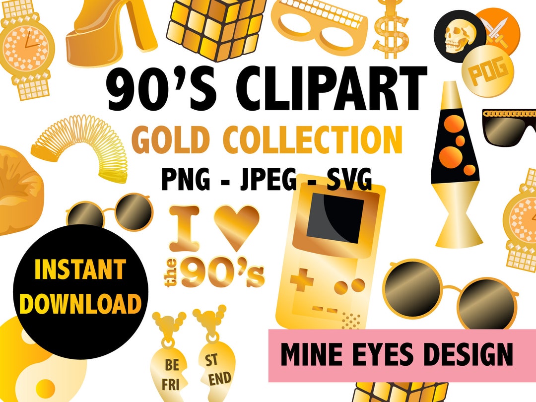 90'S CLIPART Gold Collection Retro 90's Toys Icons Printable Party ...