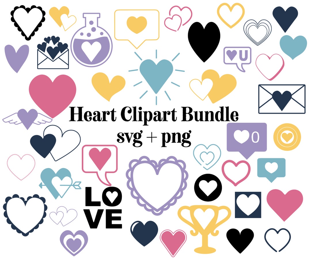 Heart Shapes SVG and PNG Bundle Hearts and Love Valentines Day Flat Cut ...