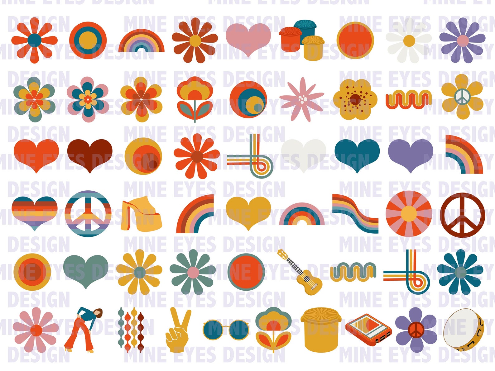 1970s Bundle RETRO Seventies Clip Art Icons and Seamless Digital Papers ...
