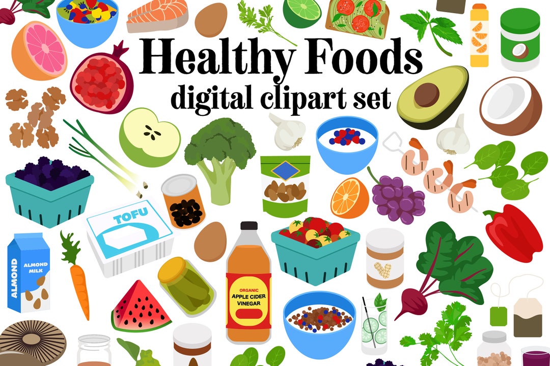 Healthy Food Digital Clipart Set Organic Vegetarian Vegan Natural ...