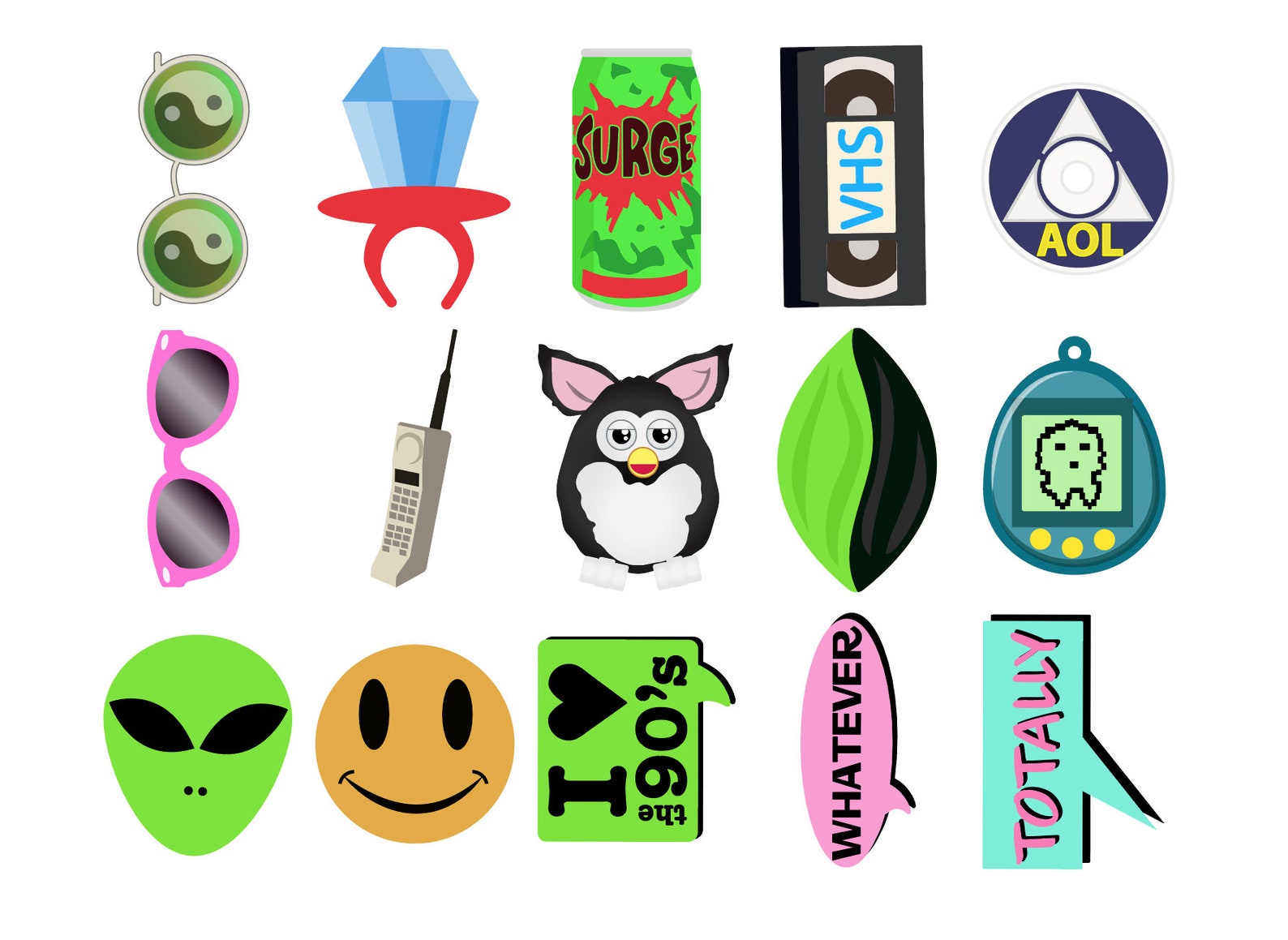 90s Printable Party Props - Digital Icons for 1990's Party Decorations ...