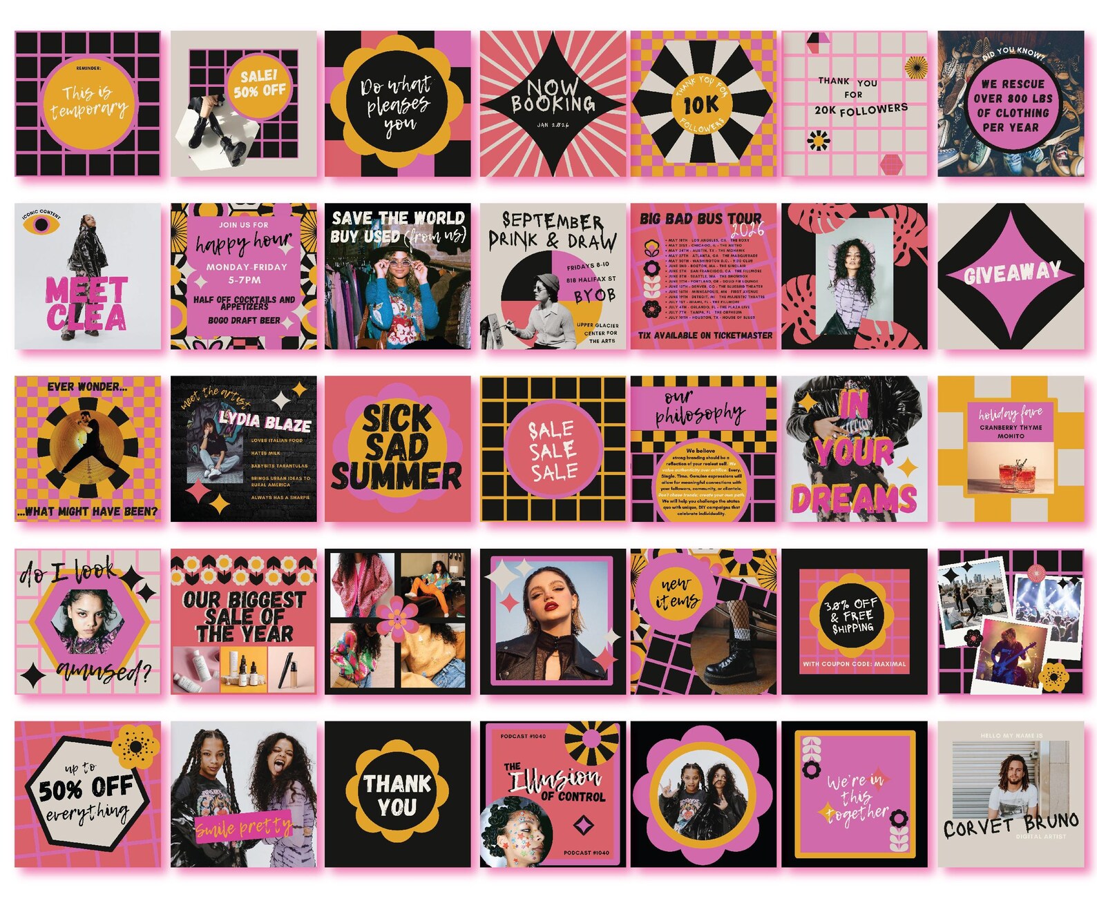 Colorful Edgy Instagram Post 35 Canva Templates Punk Grunge Emo - Etsy
