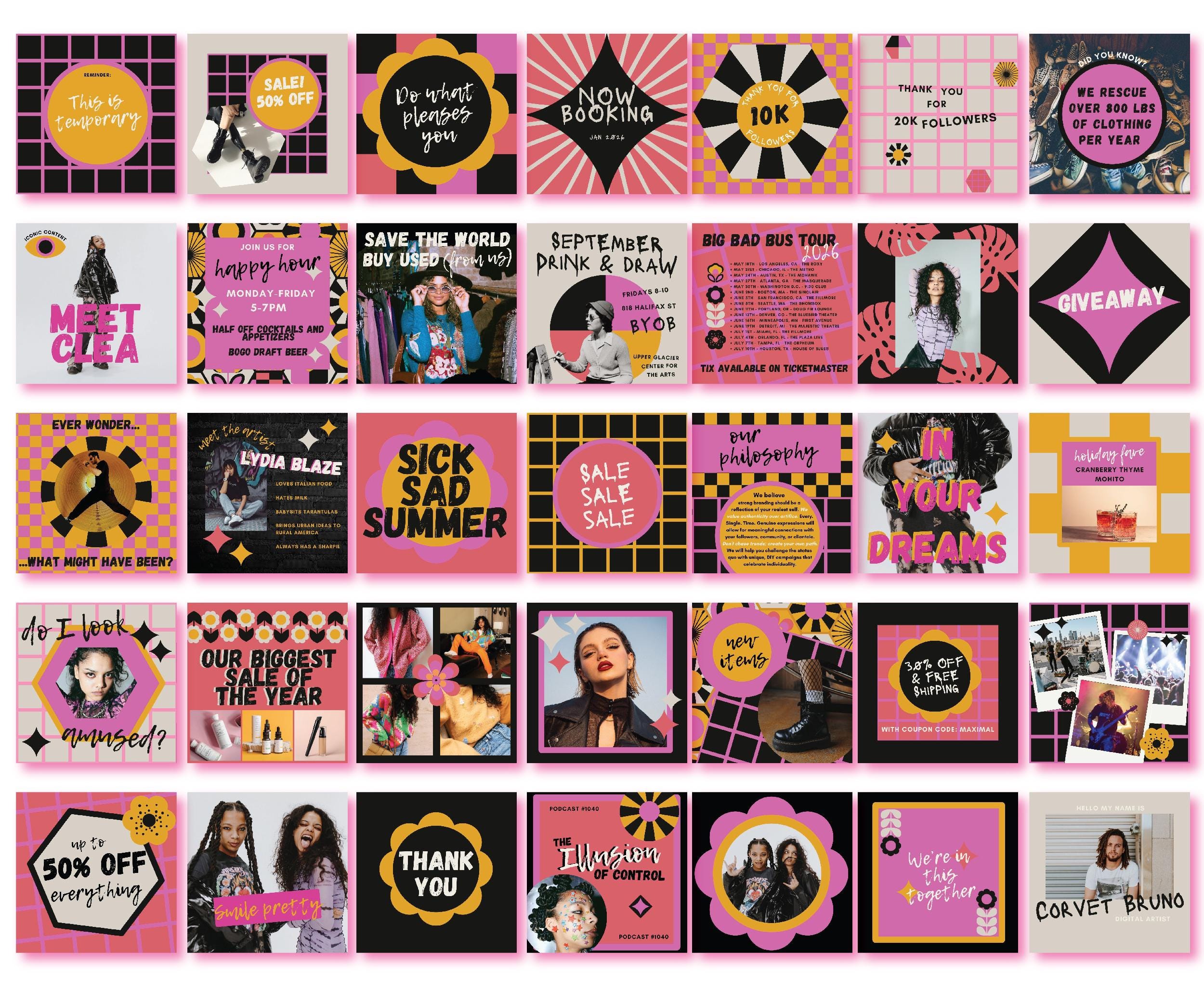 Colorful Edgy Instagram Post 35 Canva Templates Punk Grunge Emo - Etsy