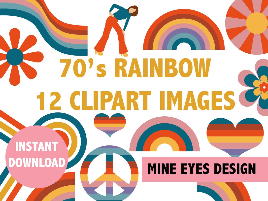70s Rainbow Clipart Retro Seventies Clip Art Bundle Hippies and Vintage ...