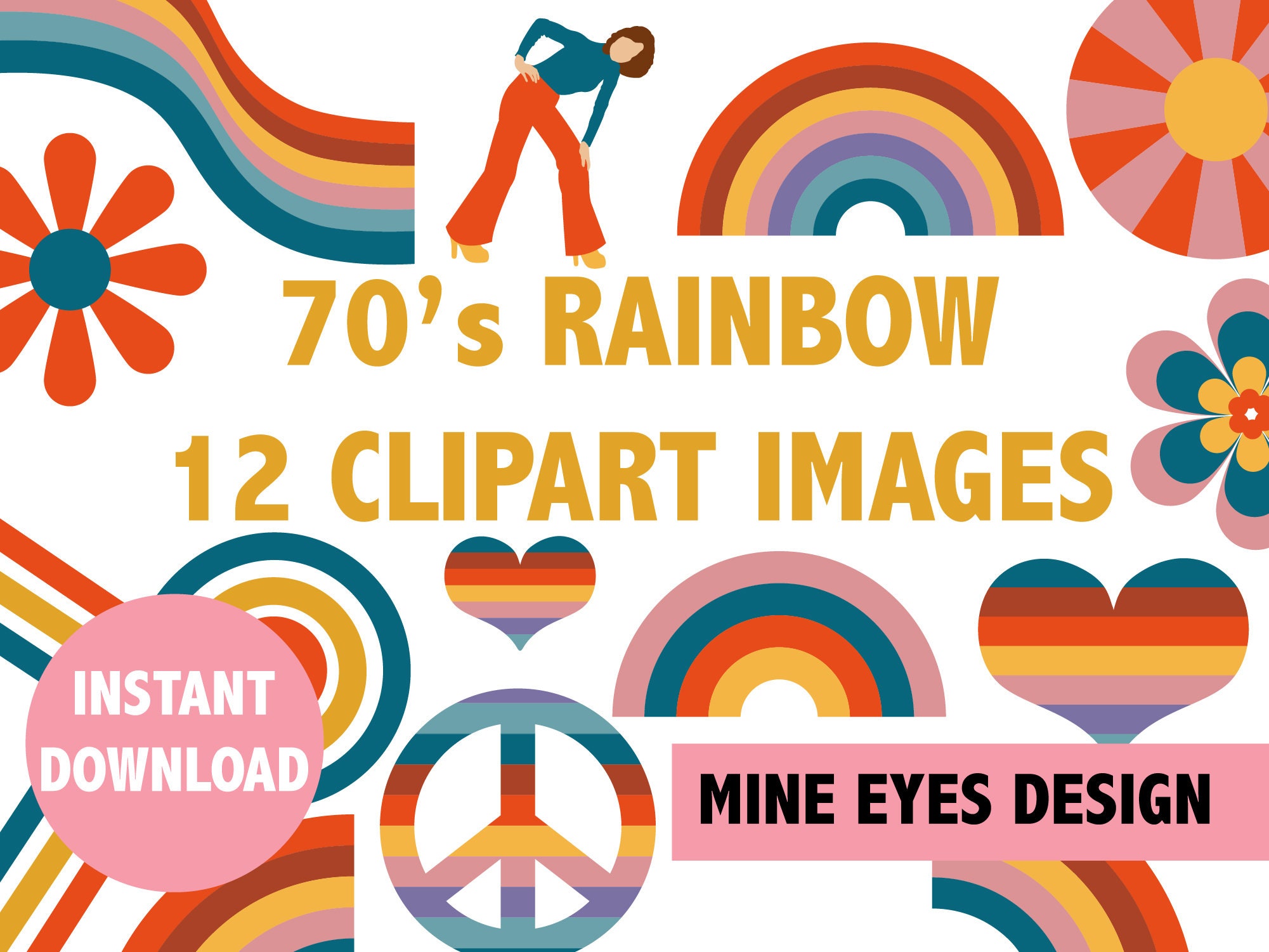70's Rainbow Clipart Retro Seventies Clip Art Bundle - Etsy