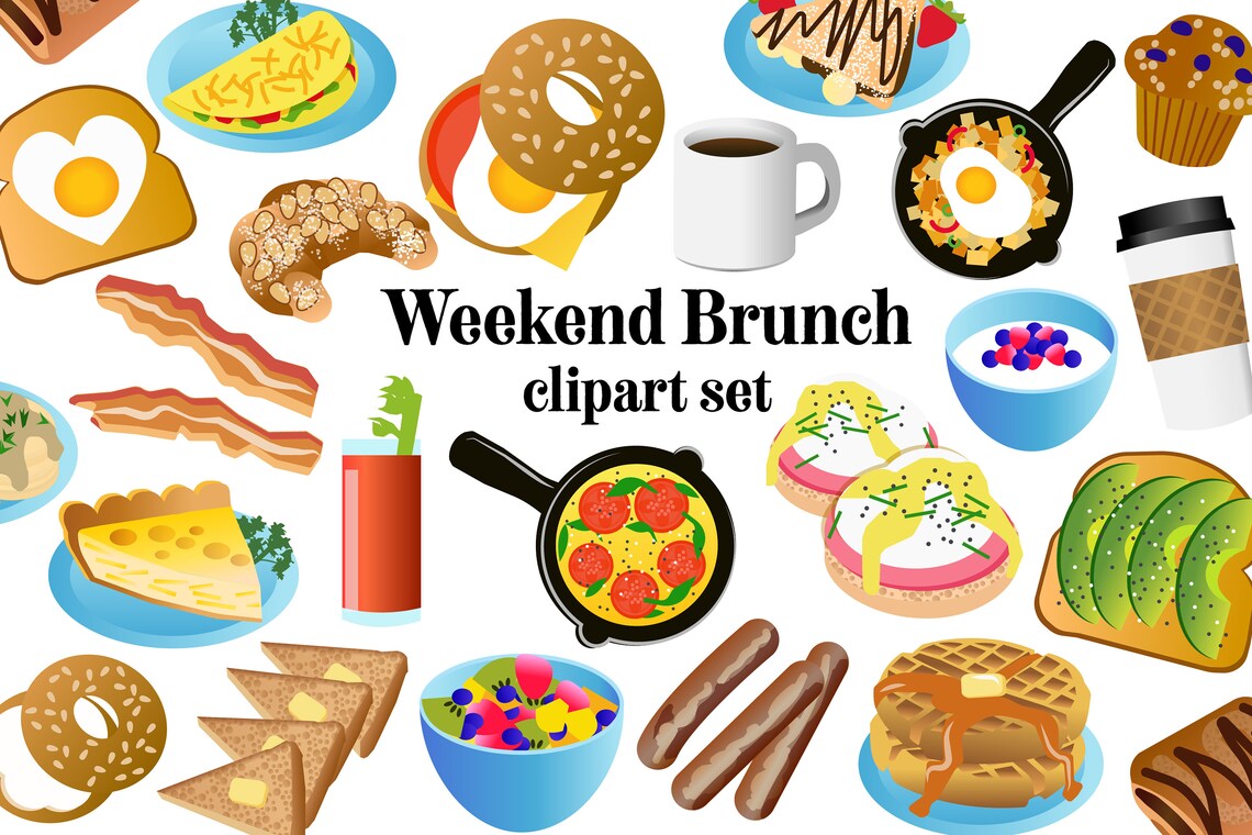 Weekend Brunch Clipart Set Breakfast Icons Printable Eggs and Bacon Art ...