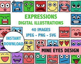 Watercolor Emotions Clipart Feelings Clip Art Girl Faces - Etsy