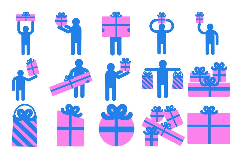 PRESENT CLIPART Blue and Pink Gift Giving Icons Retro Neon - Etsy