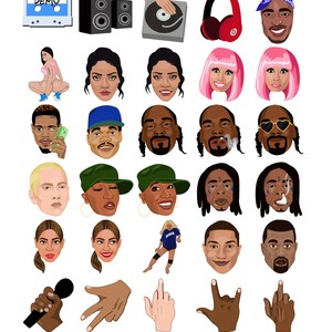 HIP-HOP Clipart icons feat. iconic rappers Printable hip hop | Etsy