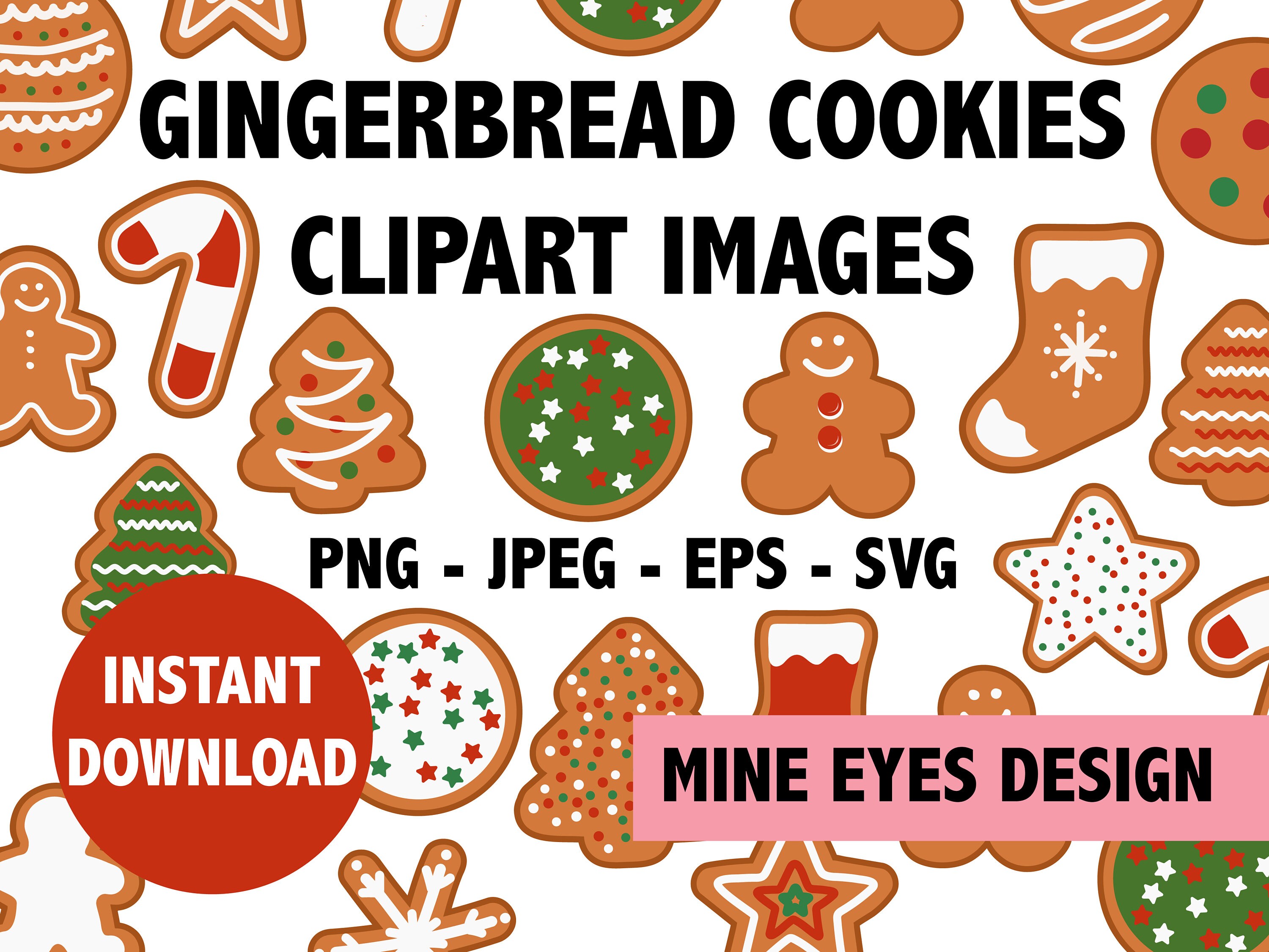 Holiday Gingerbread Cookie Clipart Set Printable Christmas Cookies Clip ...