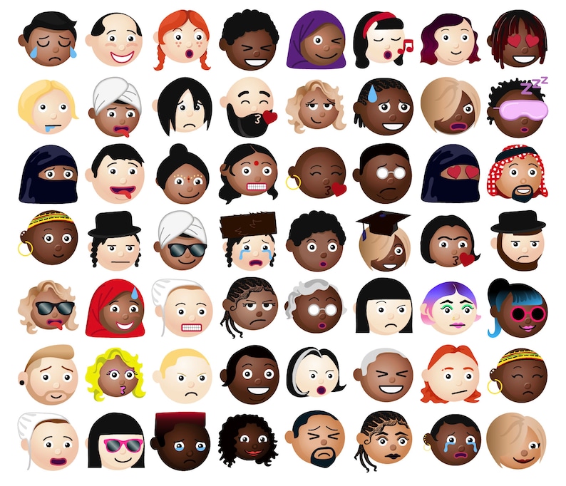 DIVERSITY CHARACTERS CLIPART Faces Emoji Printable Around | Etsy