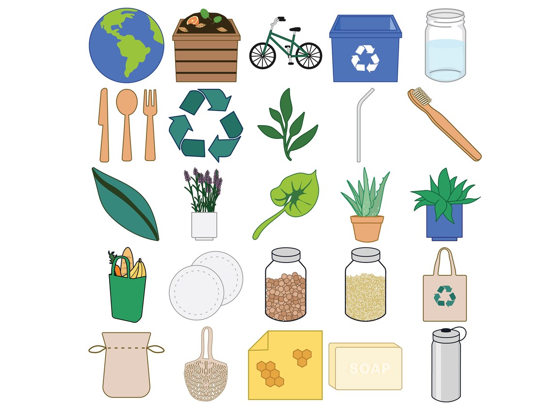 ZERO WASTE CLIPART Sustainable Living / Recycling / Earth | Etsy