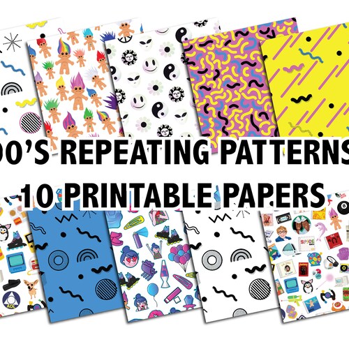 90's Repeating Patterns Printable Papers 10 Nineties - Etsy